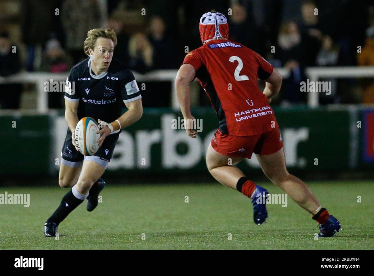 Joel Hodgson of Newcastle Falcons looks for space during the Greene ...