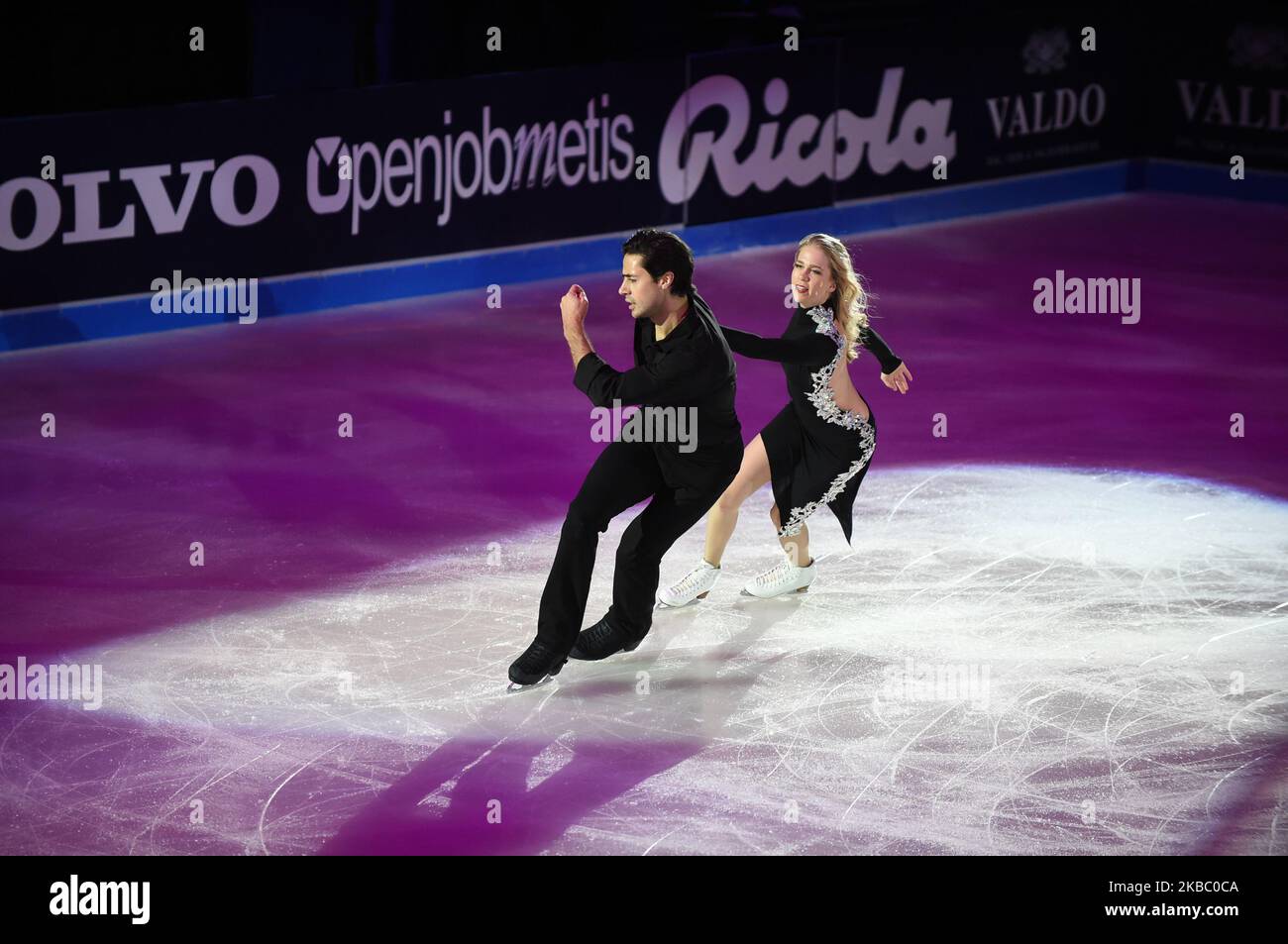 Canadian couple of skaters Karlyn Weaver and Andrew Poje skating during ...
