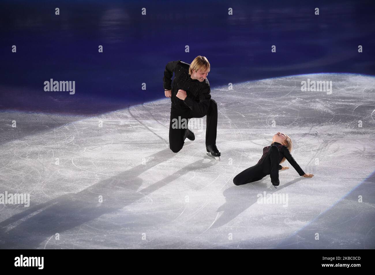 Russian skaters Evgini Plushenko and his son Alexander skating during ...