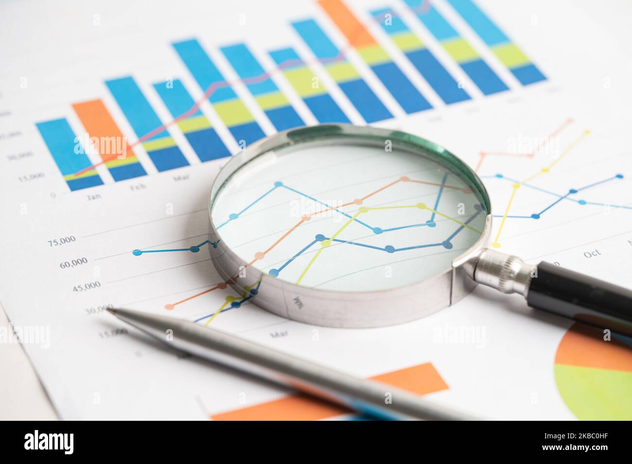 Magnifying glass on bar chart hi-res stock photography and images - Alamy