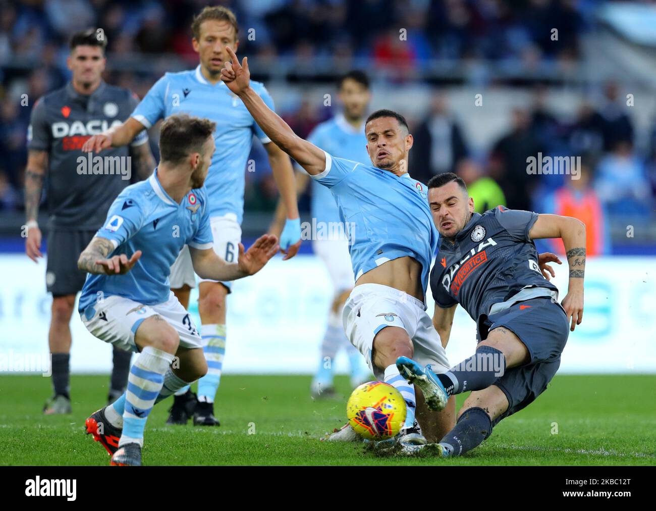 Luiz Felipe of Lazio tackles on Ilja Nestorovski of Udinese kicking ...