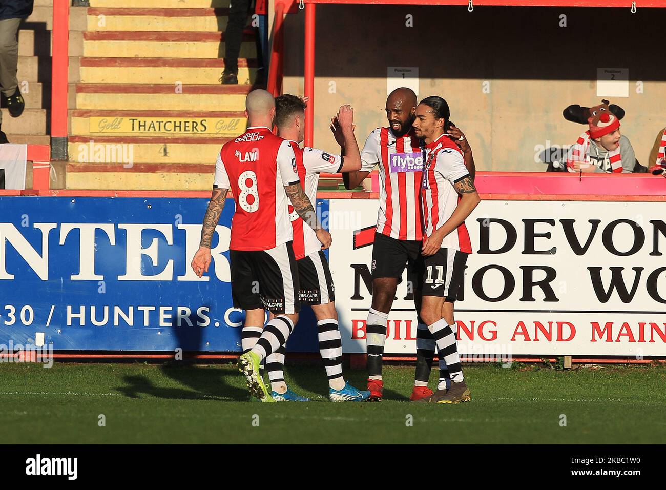 Exeter City's Nigel Atangana celebrates after scoring their second goal ...