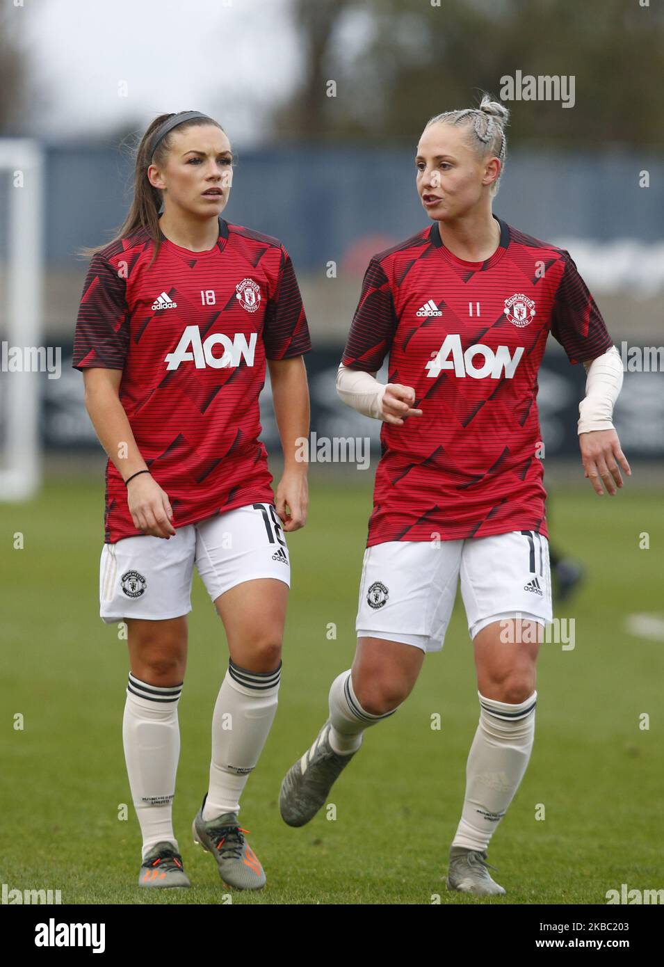 L-R Kirsty Hanson and Leah Galton of Manchester United Women during the ...