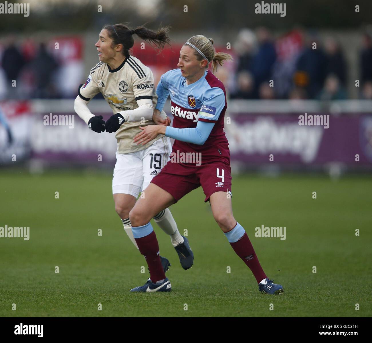L-R Jane Ross of Manchester United Women and Brooke Hendrix of West Ham ...