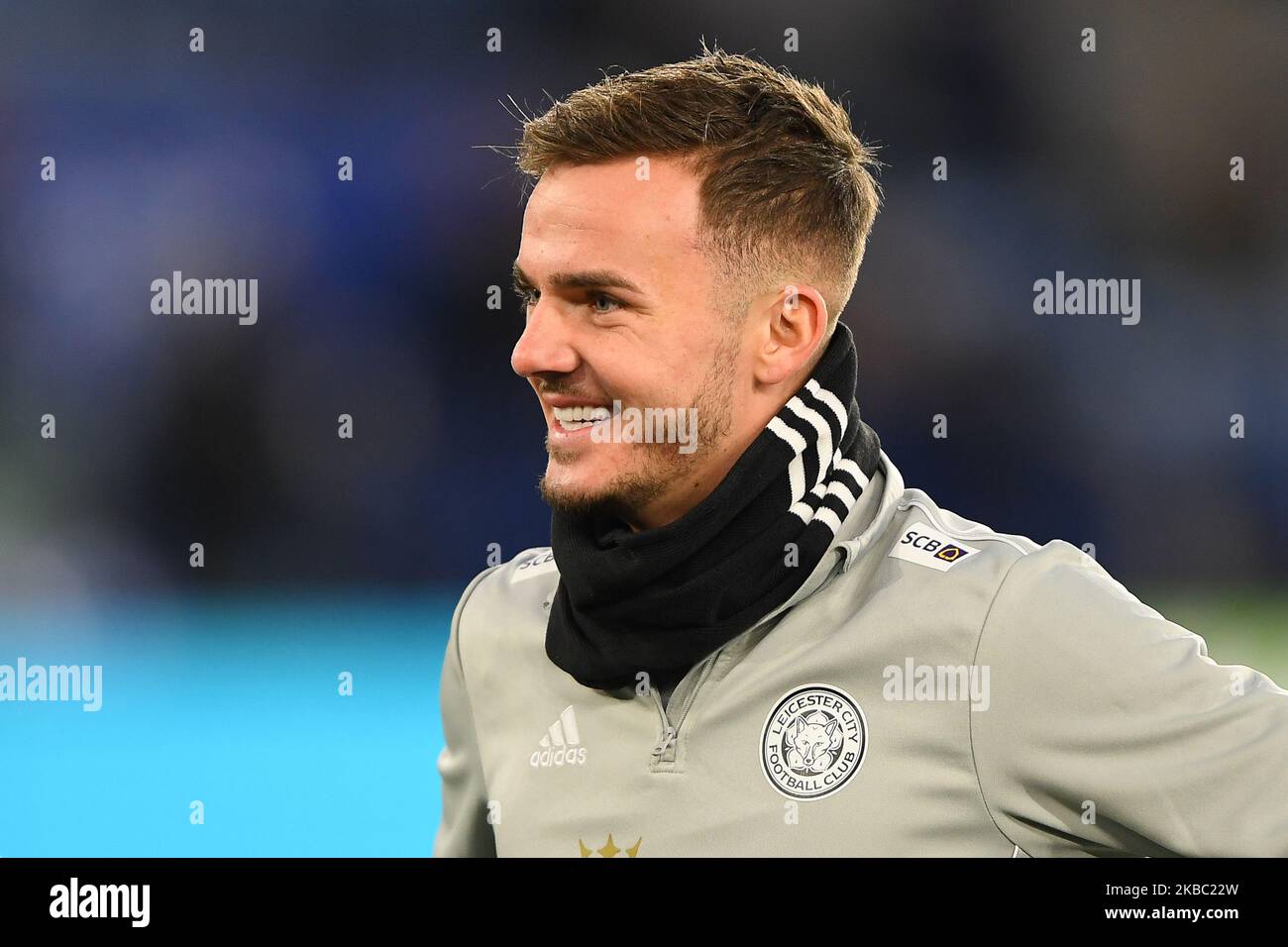 James Maddison (10) of Leicester City warms up during the Premier ...