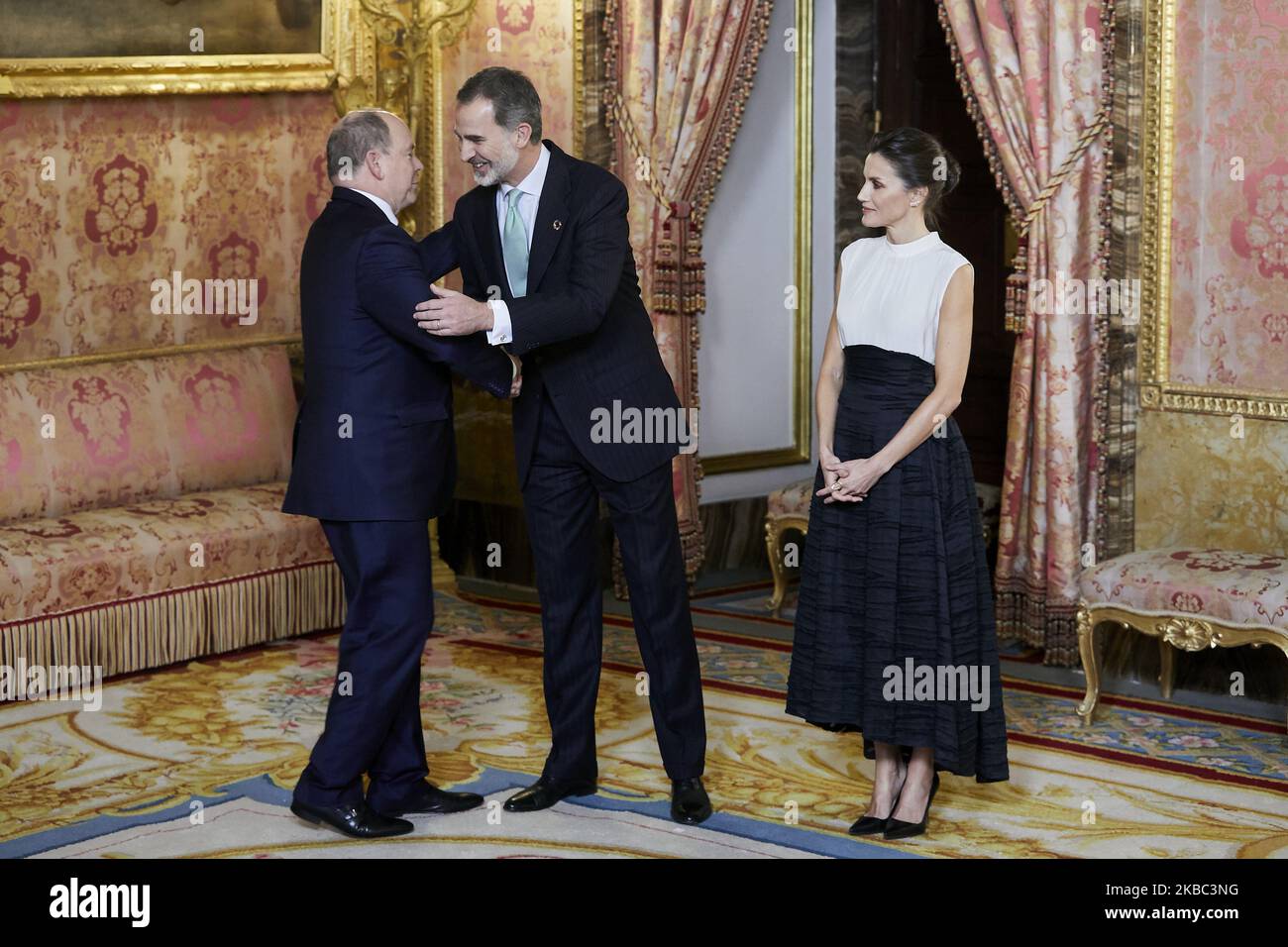 King Felipe IV, Queen Letizia and Prince Albert II of Monaco attends to ...
