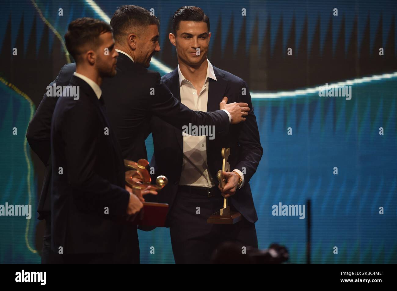 Portuguese striker Cristiano Ronaldo of Serie A team Juventus FC on red ...