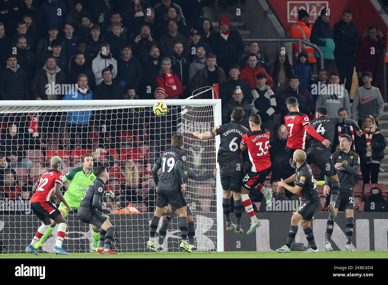 Southampton forward Shane Long heads at goal during the Premier League ...
