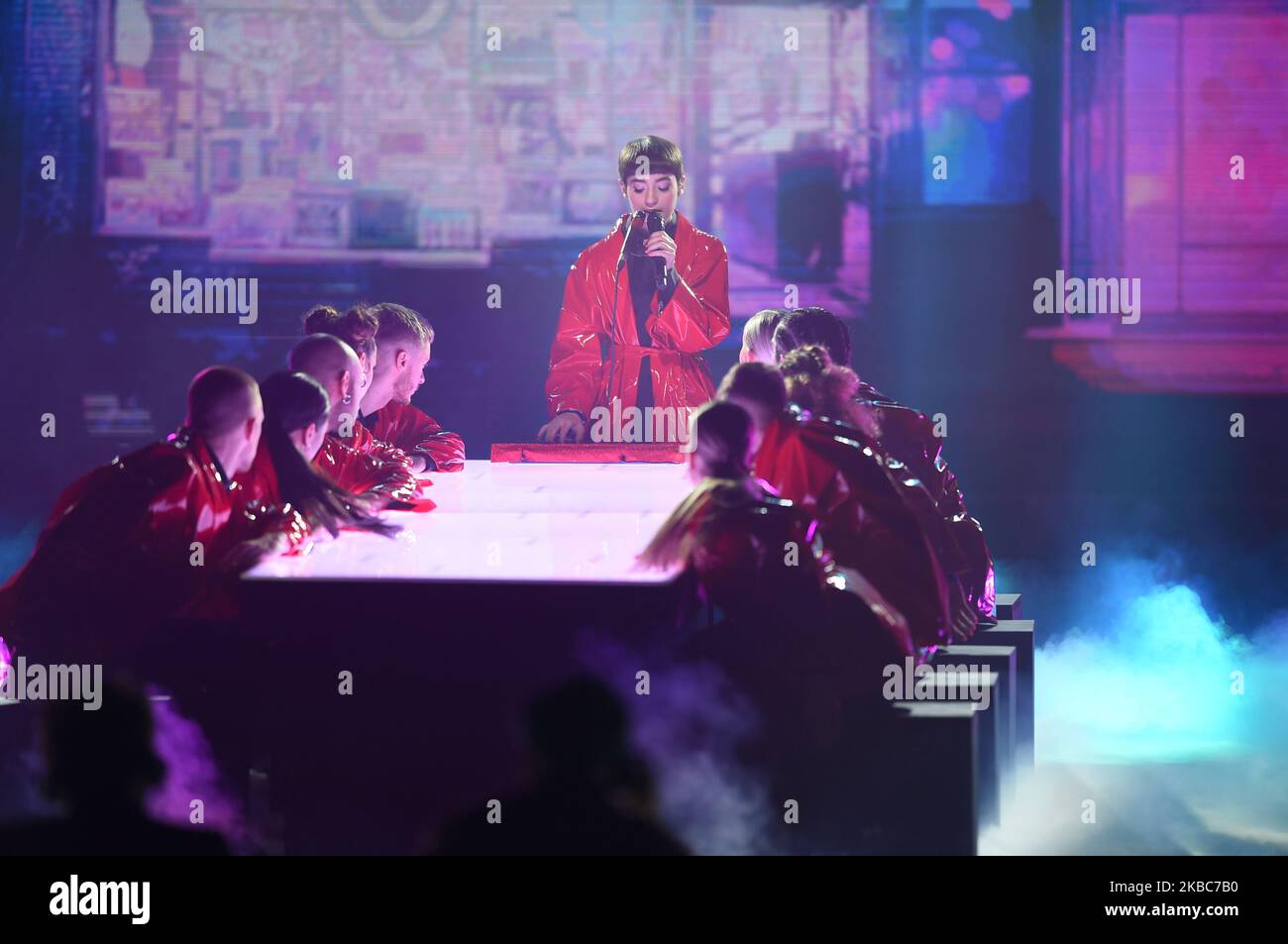 Italian singer Sofia Tornanbene sing during semifinal italian edition ...