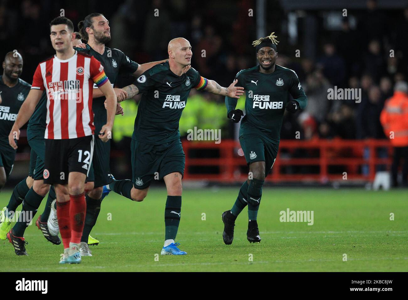 Newcastle uniteds allan saint maximin celebrates scoring hi-res stock ...
