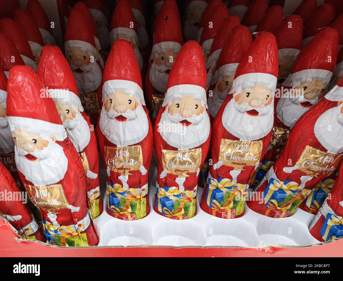 Christmas sweets (chocolate Santa Clause) on sale are seen in shopping ...