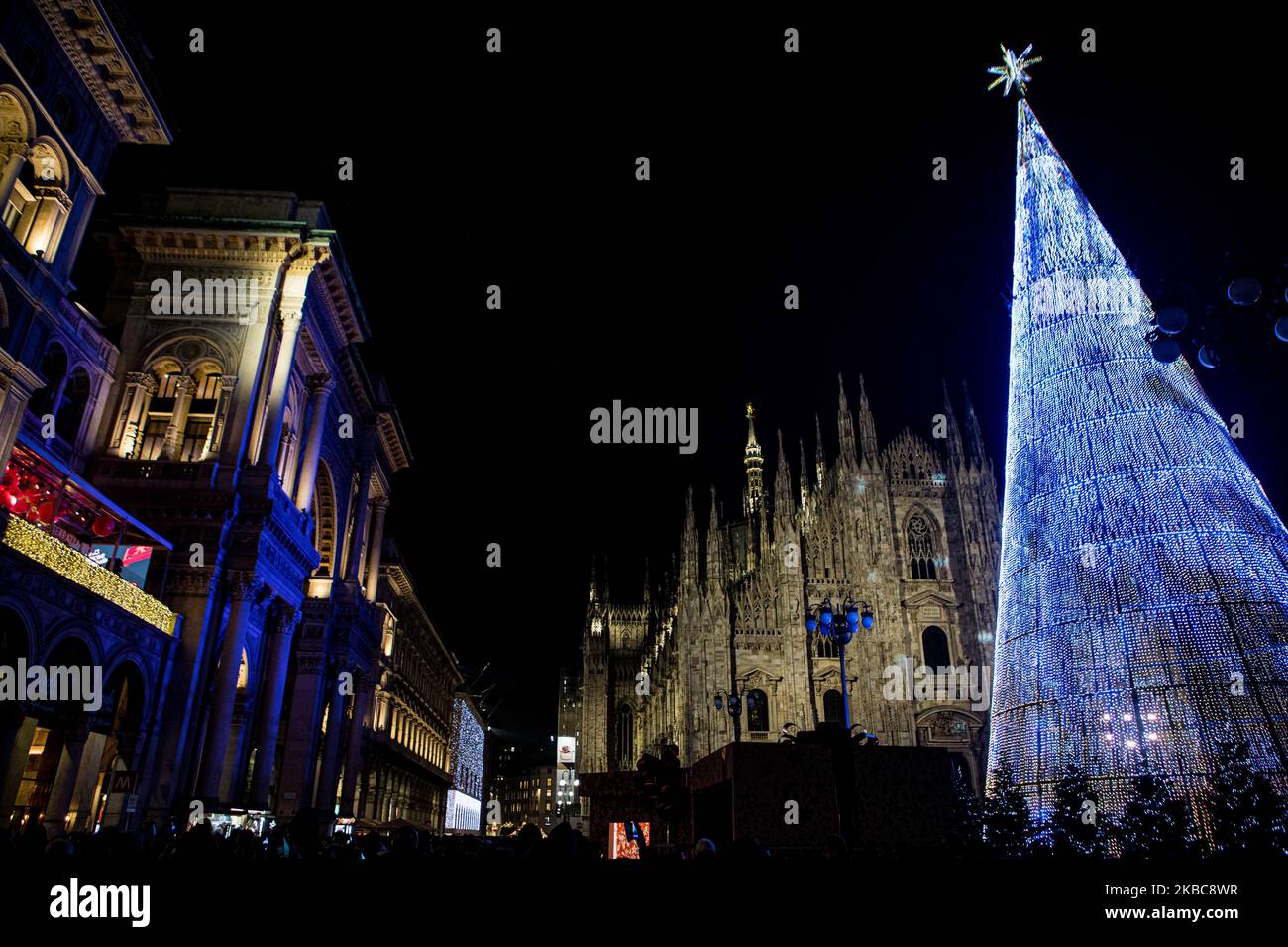 Lighting of the Christmas tree in Piazza Duomo in Milan, Italy, on ...
