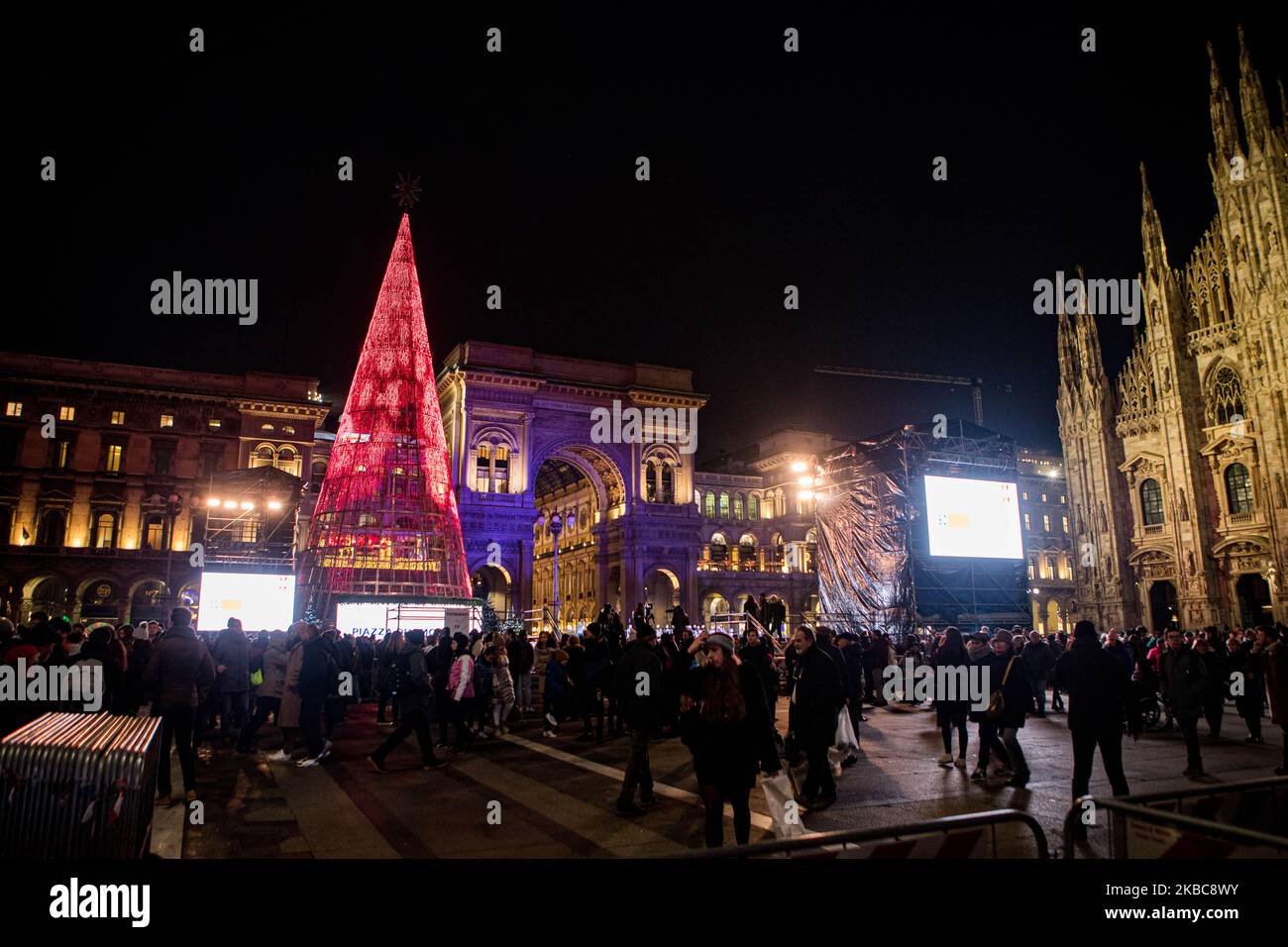 Lighting of the Christmas tree in Piazza Duomo in Milan, Italy, on ...