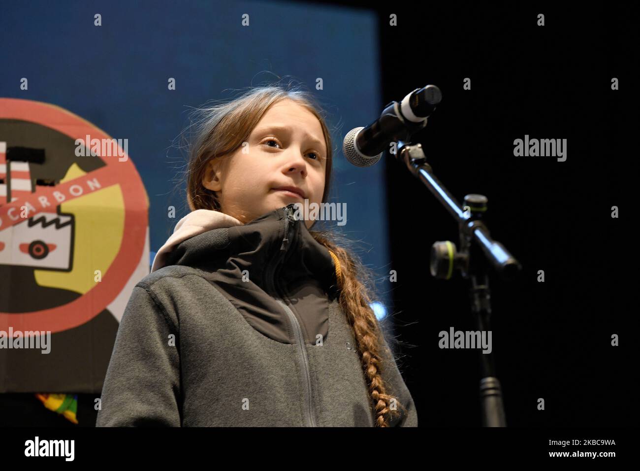 Climate change activist Greta Thunberg speaks onstage during a mass ...