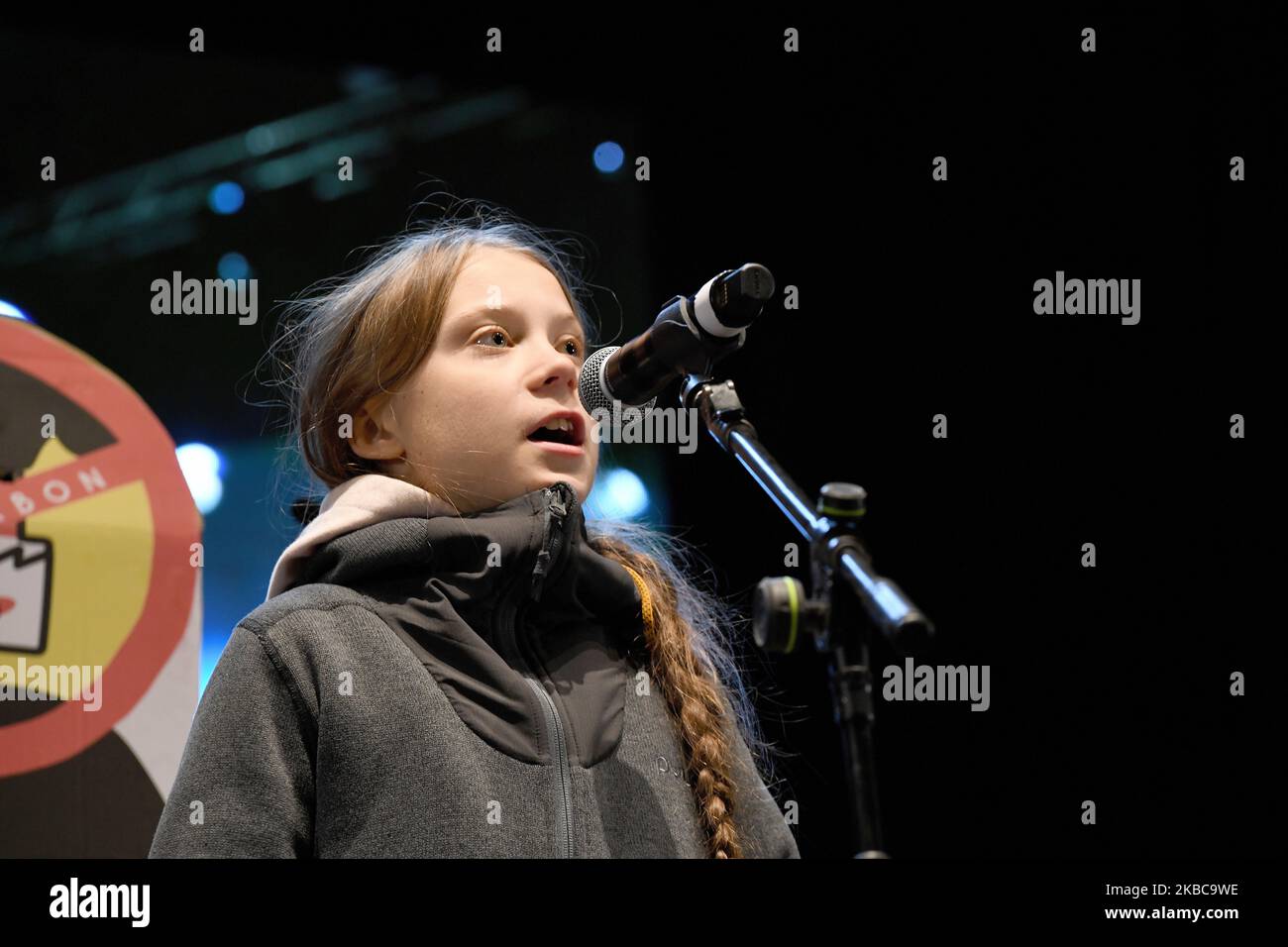 Climate change activist Greta Thunberg speaks onstage during a mass ...