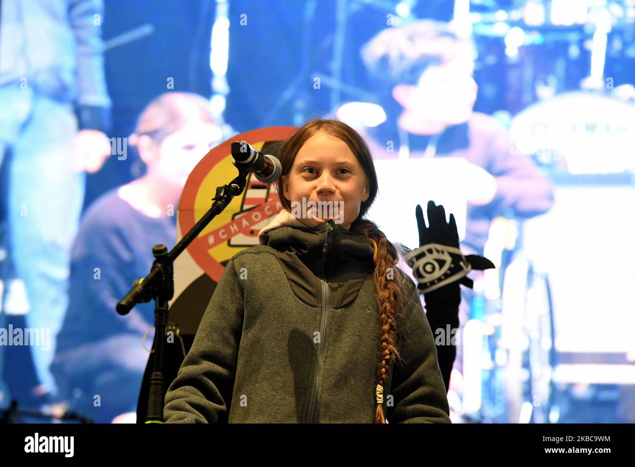 Climate change activist Greta Thunberg speaks onstage during a mass ...