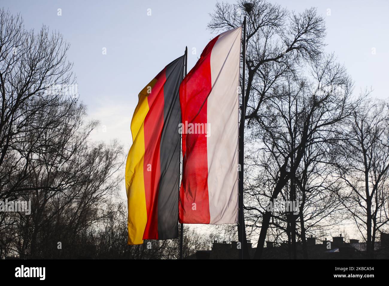 German and Polish flags are seen at Auschwitz I former Nazi ...