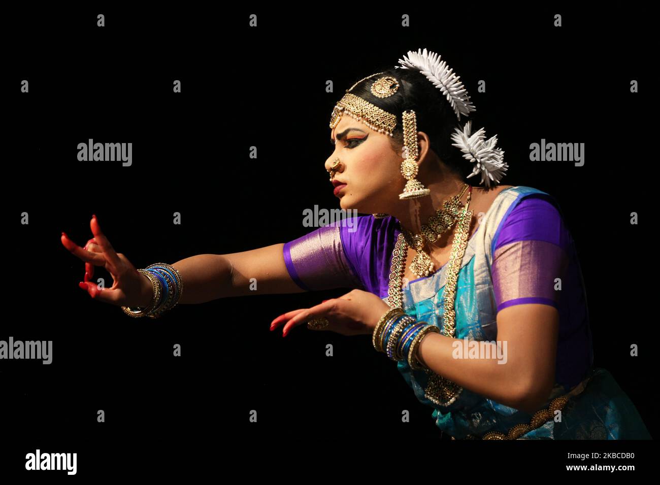 Tamil Bharatnatyam dancer performs an expressive dance during her ...