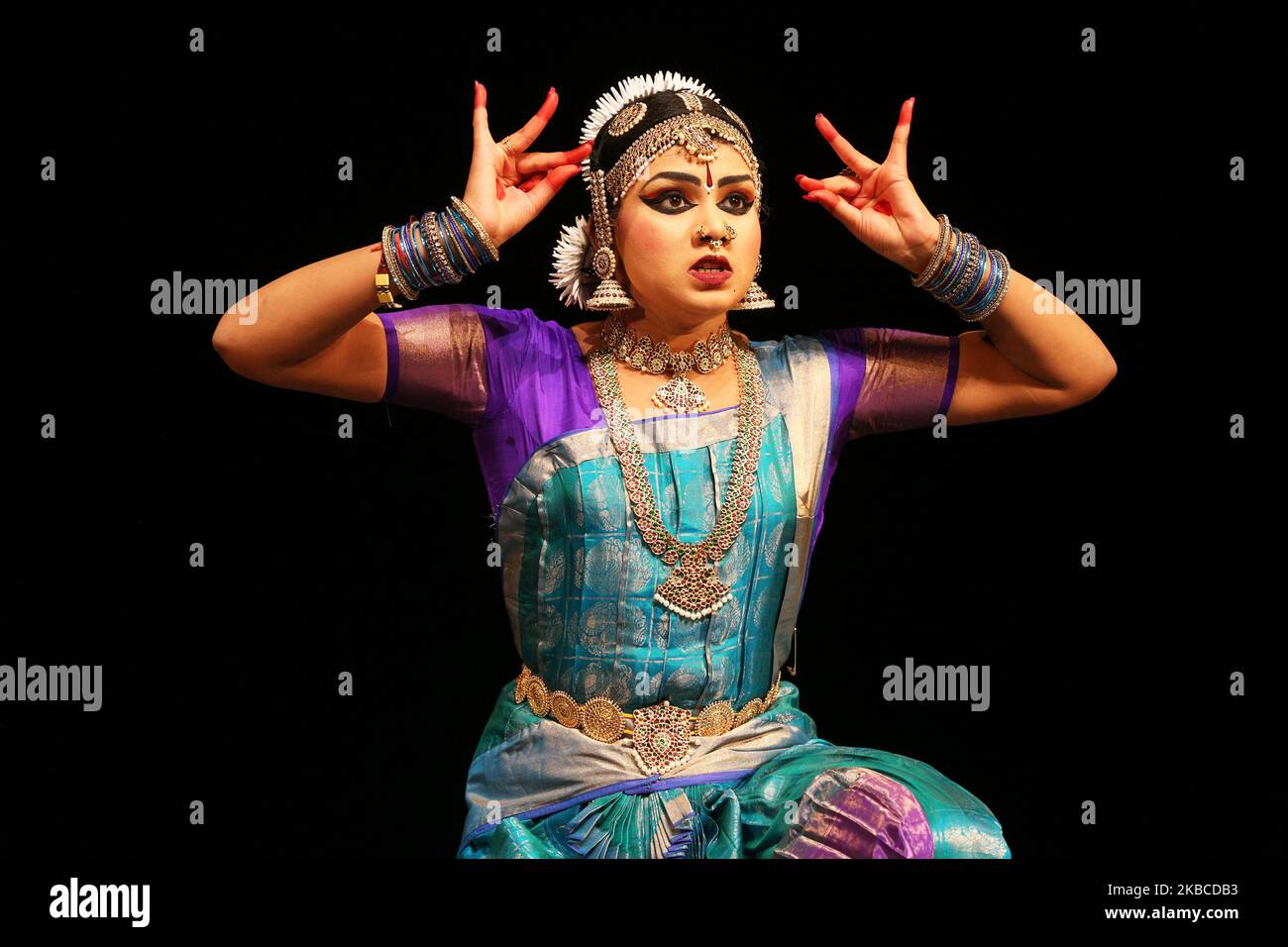Tamil Bharatnatyam dancer performs an expressive dance during her ...