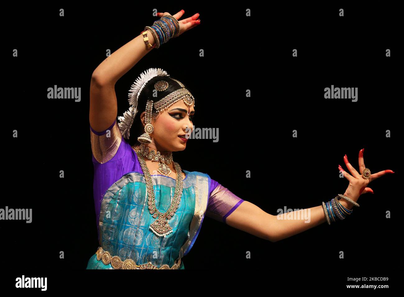 Tamil Bharatnatyam dancer performs an expressive dance during her ...