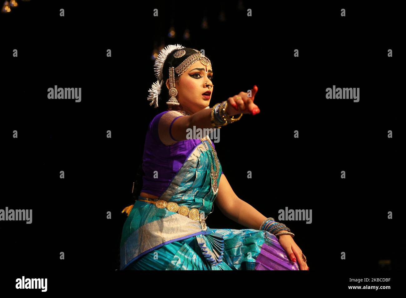 Tamil Bharatnatyam dancer performs an expressive dance during her ...