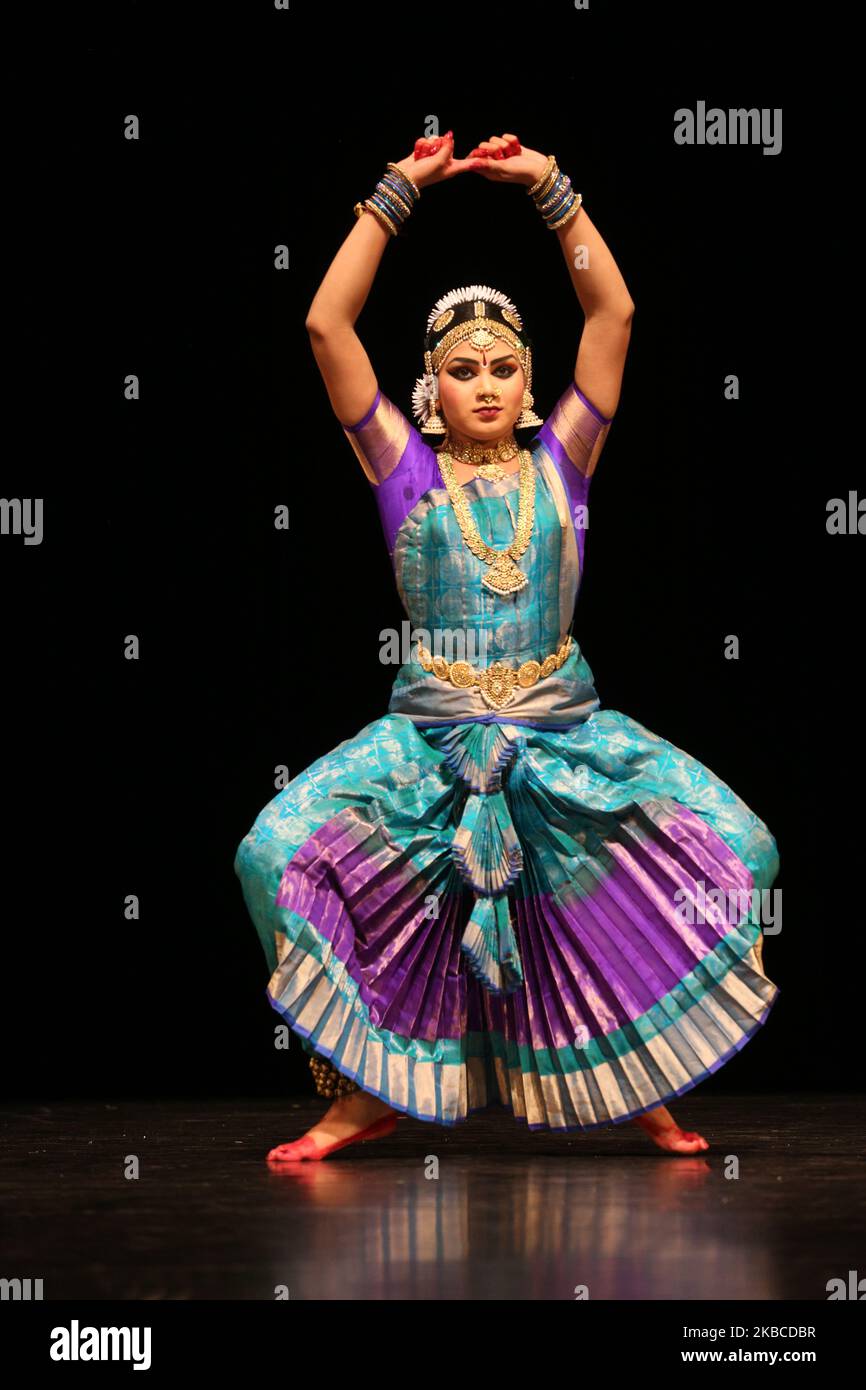 Tamil Bharatnatyam dancer performs an expressive dance during her ...