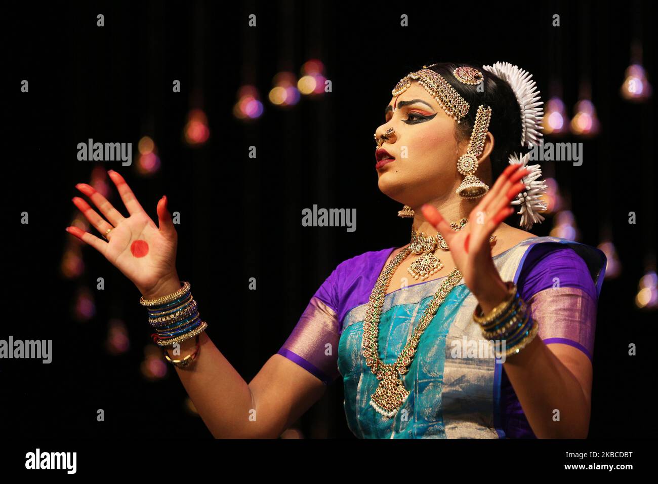 Tamil Bharatnatyam dancer performs an expressive dance during her ...