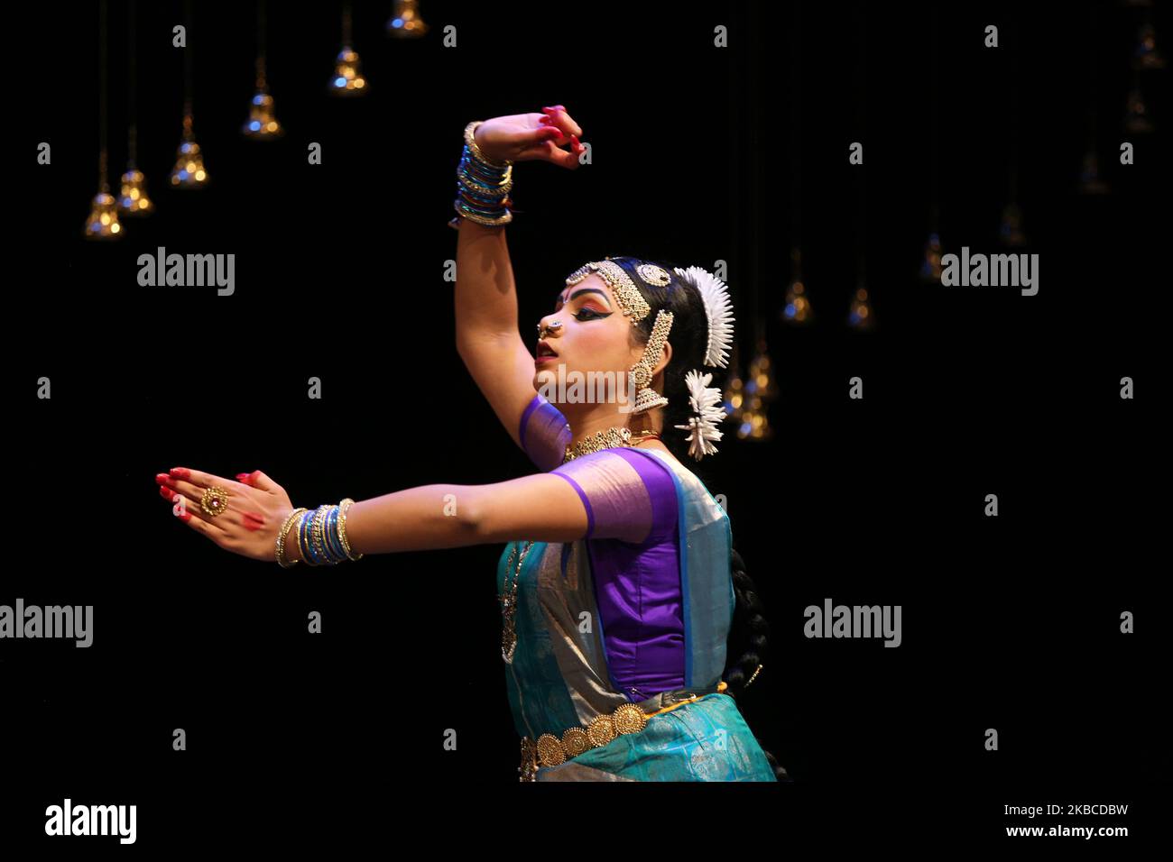 Tamil Bharatnatyam dancer performs an expressive dance during her ...