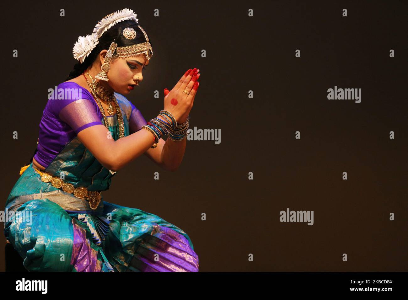 Tamil Bharatnatyam dancer performs an expressive dance during her ...