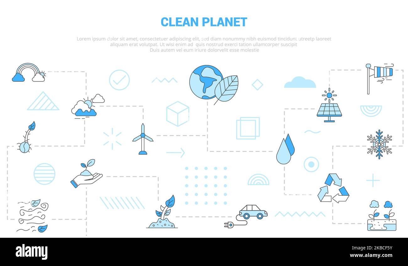 clean planet concept with icon set template banner with modern blue ...