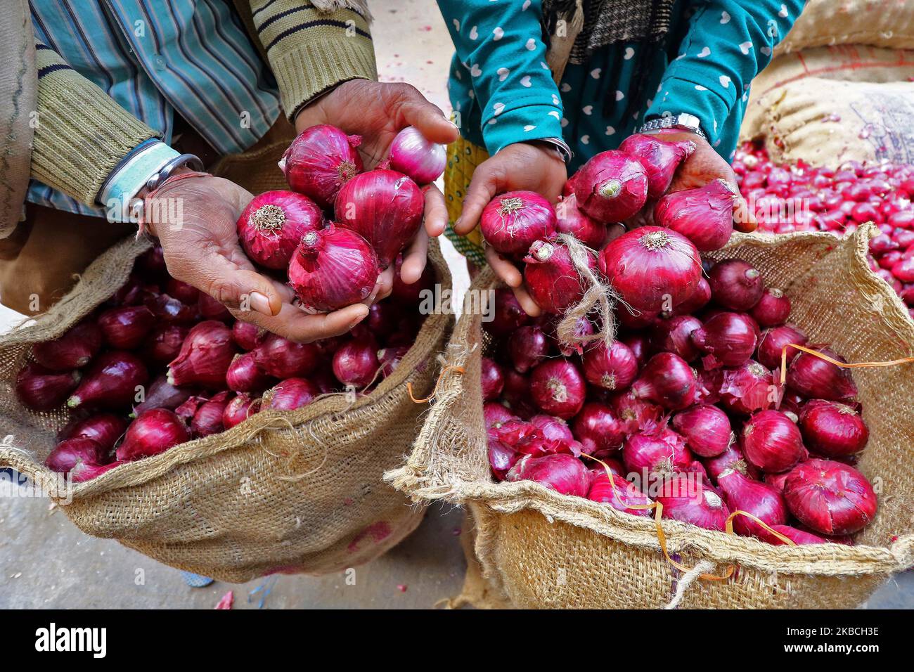 Women workers sort onions hi-res stock photography and images - Alamy