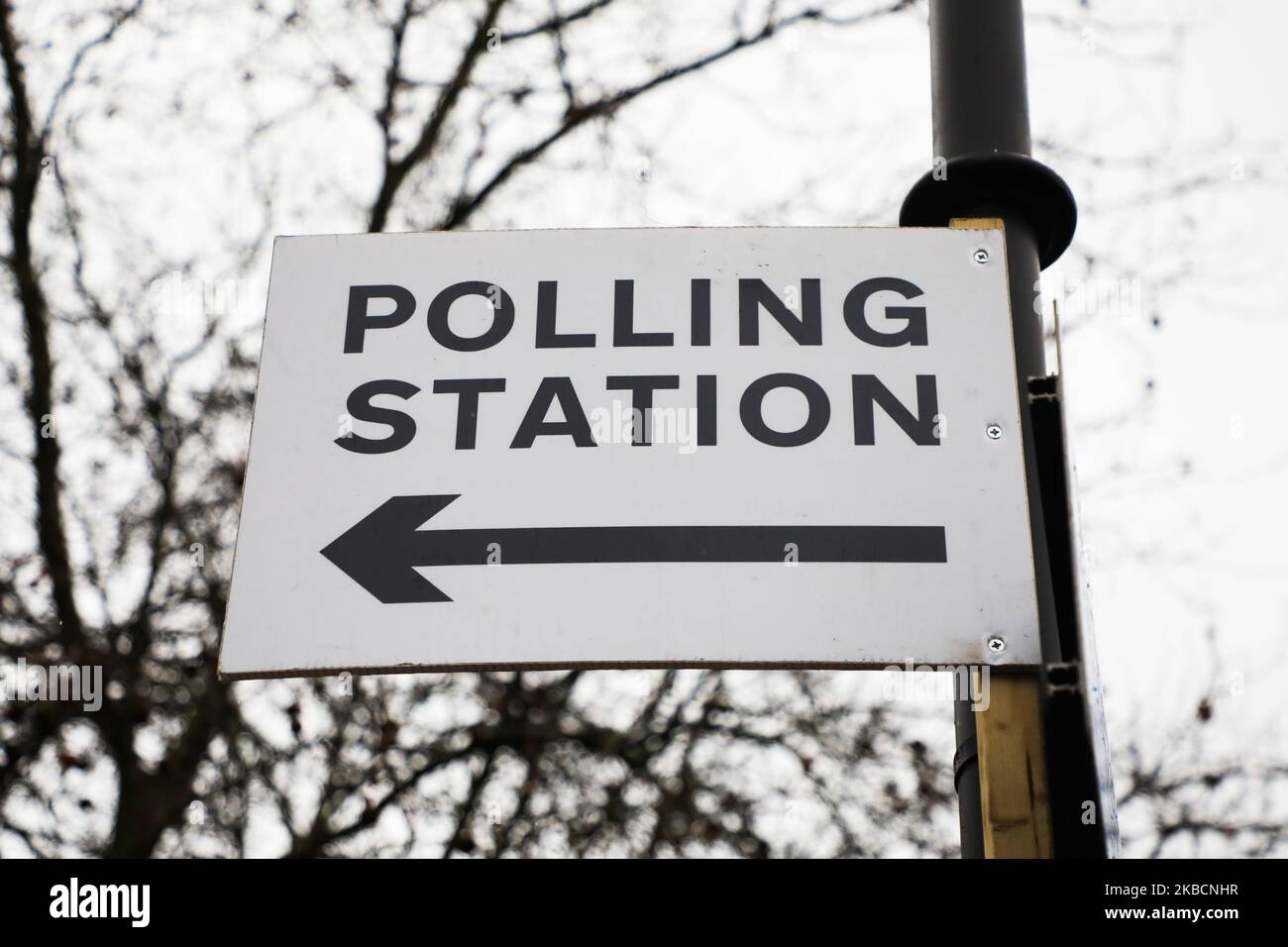 A polling station sign at St John School Nursery in London, United ...