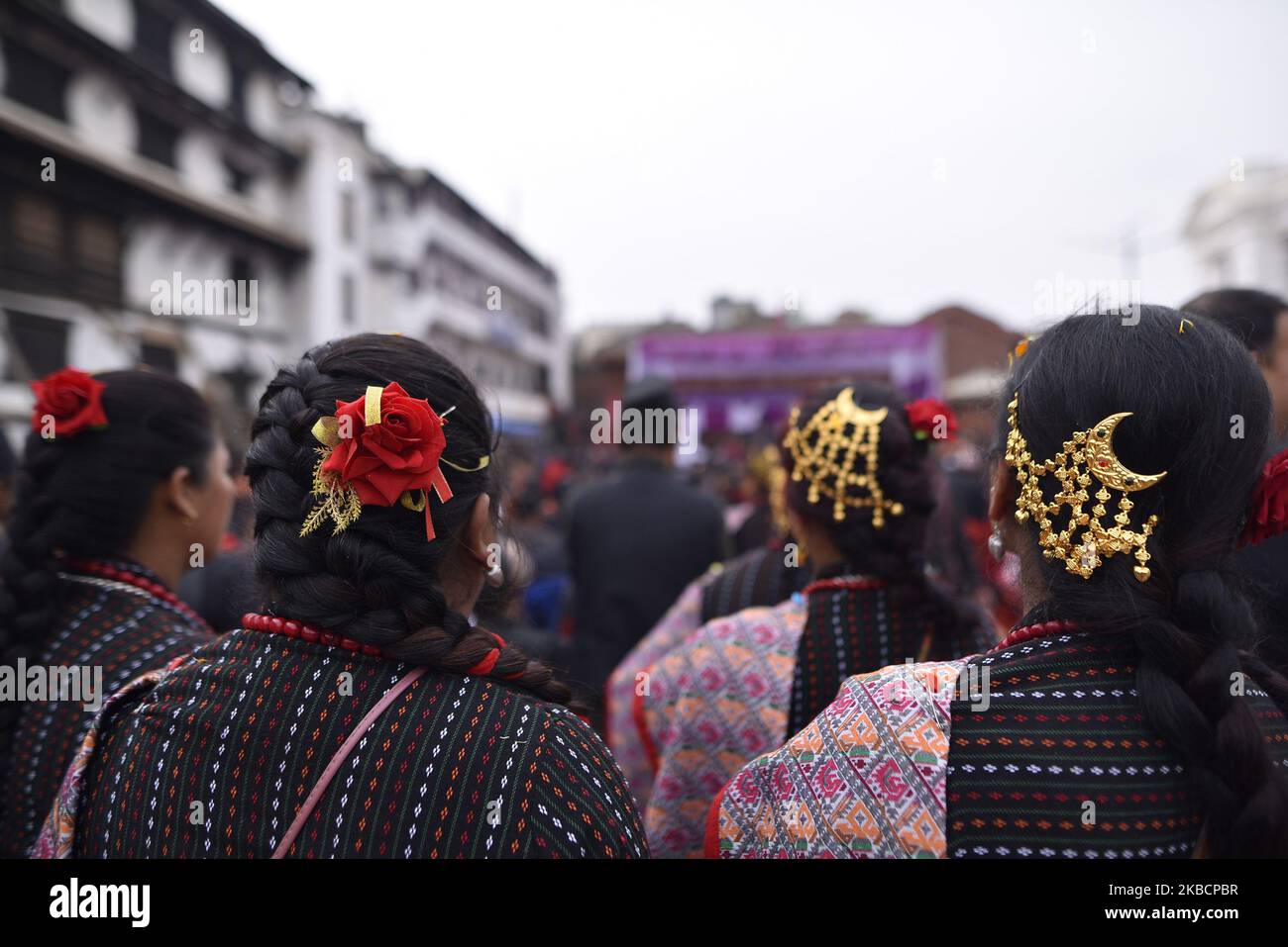 People from Newar community in a traditional attire prade during Yomari ...