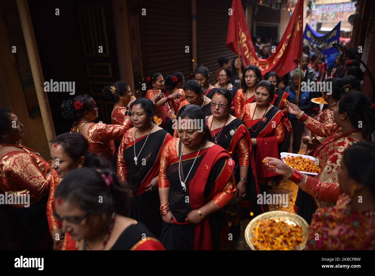 People from Newar community in a traditional attire prade during Yomari ...