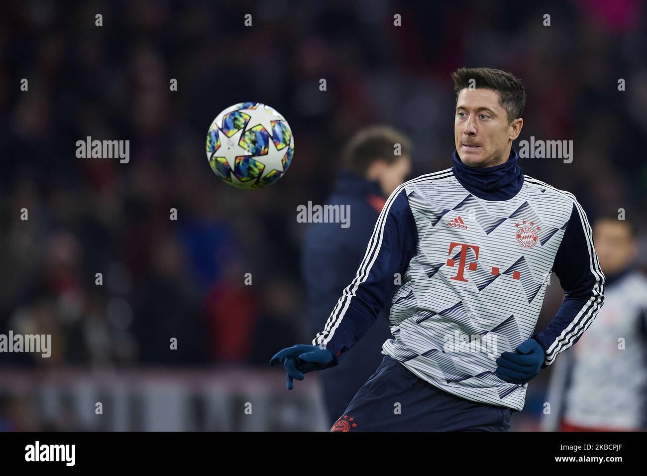 Robert Lewandowski of Bayern Munich during the warm-up before the UEFA ...