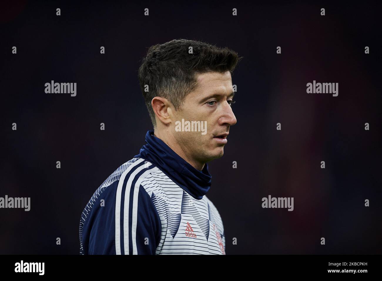 Robert Lewandowski of Bayern Munich during the warm-up before the UEFA ...