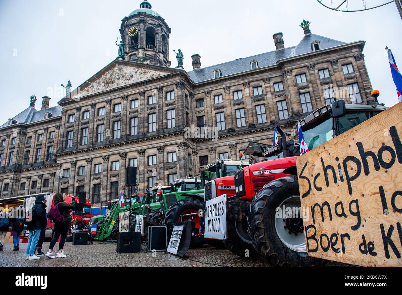 A group of tractors are parking at the Dam Square during the first ...