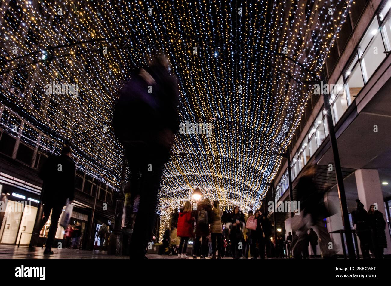 People are see enjoying the Christmas decorations in the serbian ...