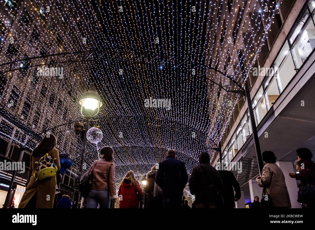 People are see enjoying the Christmas decorations in the serbian ...
