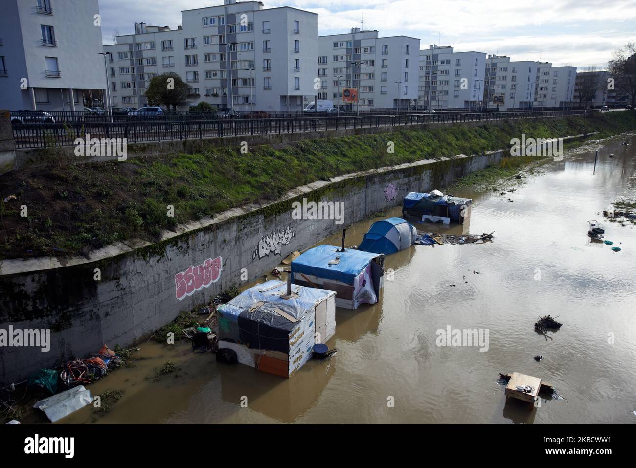 After heavy rains, slums on the Garonne river banks were flooded by the ...