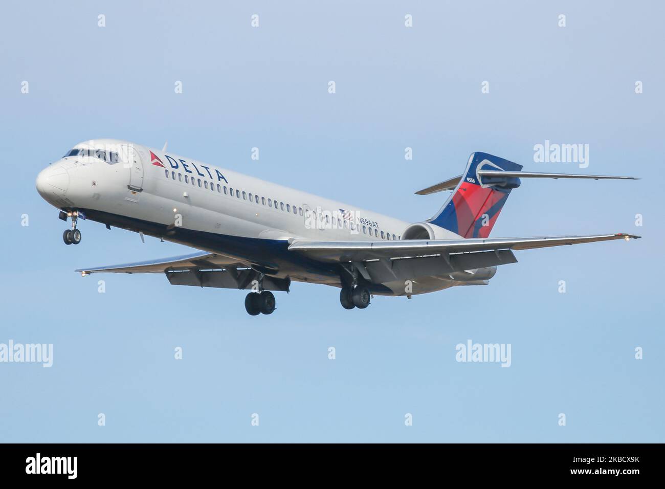 Delta Air Lines Boeing 717-200 airplane as seen on the final approach landing at New York JFK ...