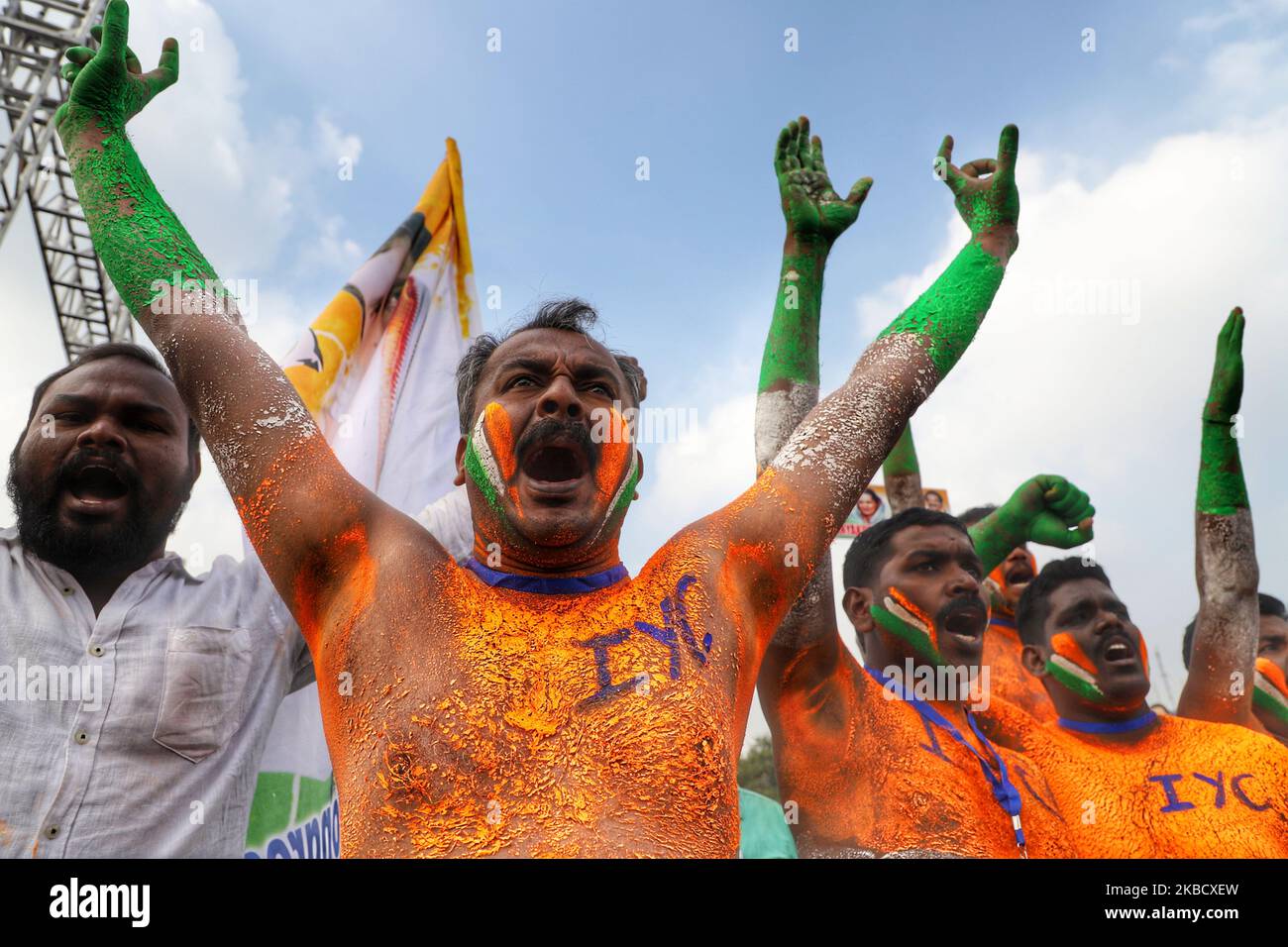 Supporters of congress shout slogans during a rally Bharat Bachao ...