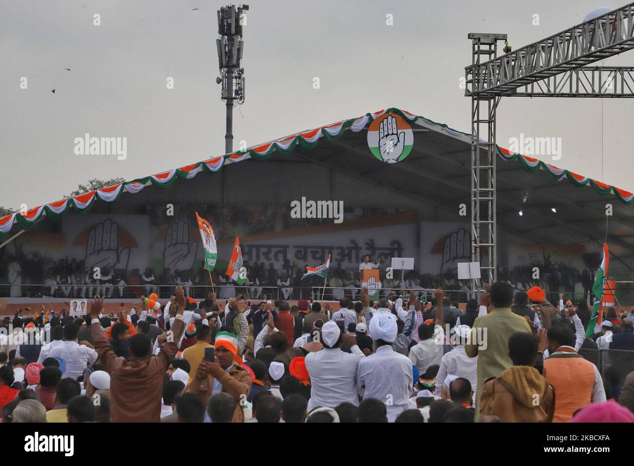 Supporters listen to congress leader Rahul Gandhi during a rally Bharat ...