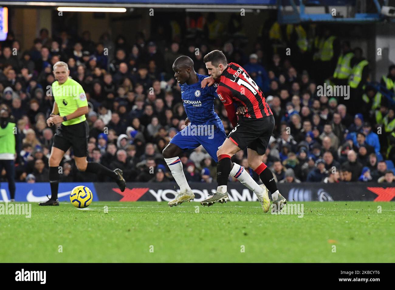 Lewis Cook of Bournemouth battles for possession with N'Golo Kante of ...