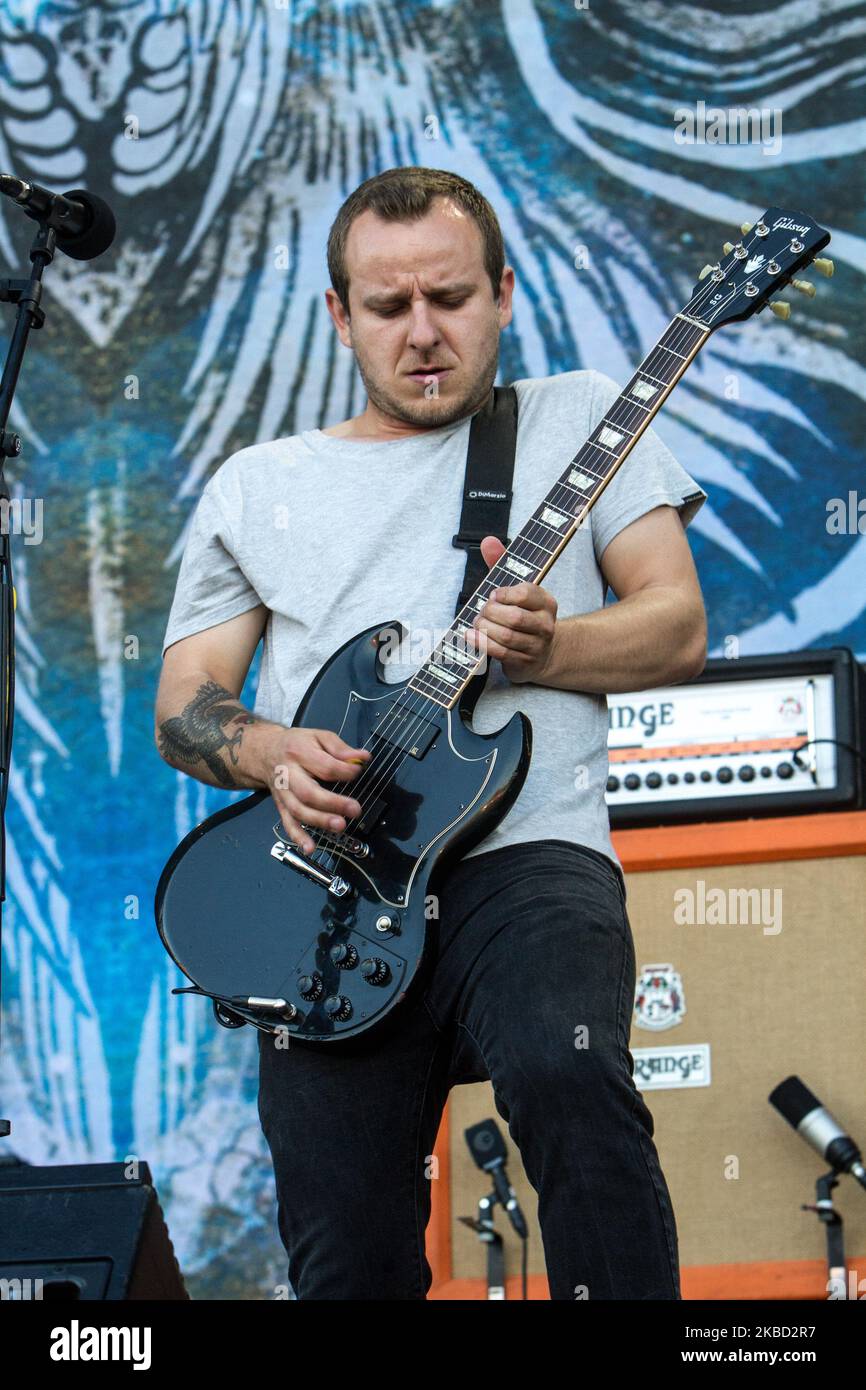 Vidar Landa of Kvelertak performs live in Milano, Italy, on July 02 ...