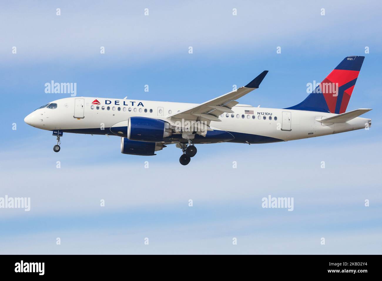 Delta Air Lines Airbus A220-100 aircraft as seen on final approach ...