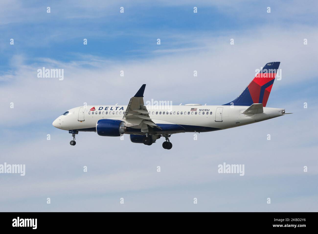 Delta Air Lines Airbus A220-100 aircraft as seen on final approach ...