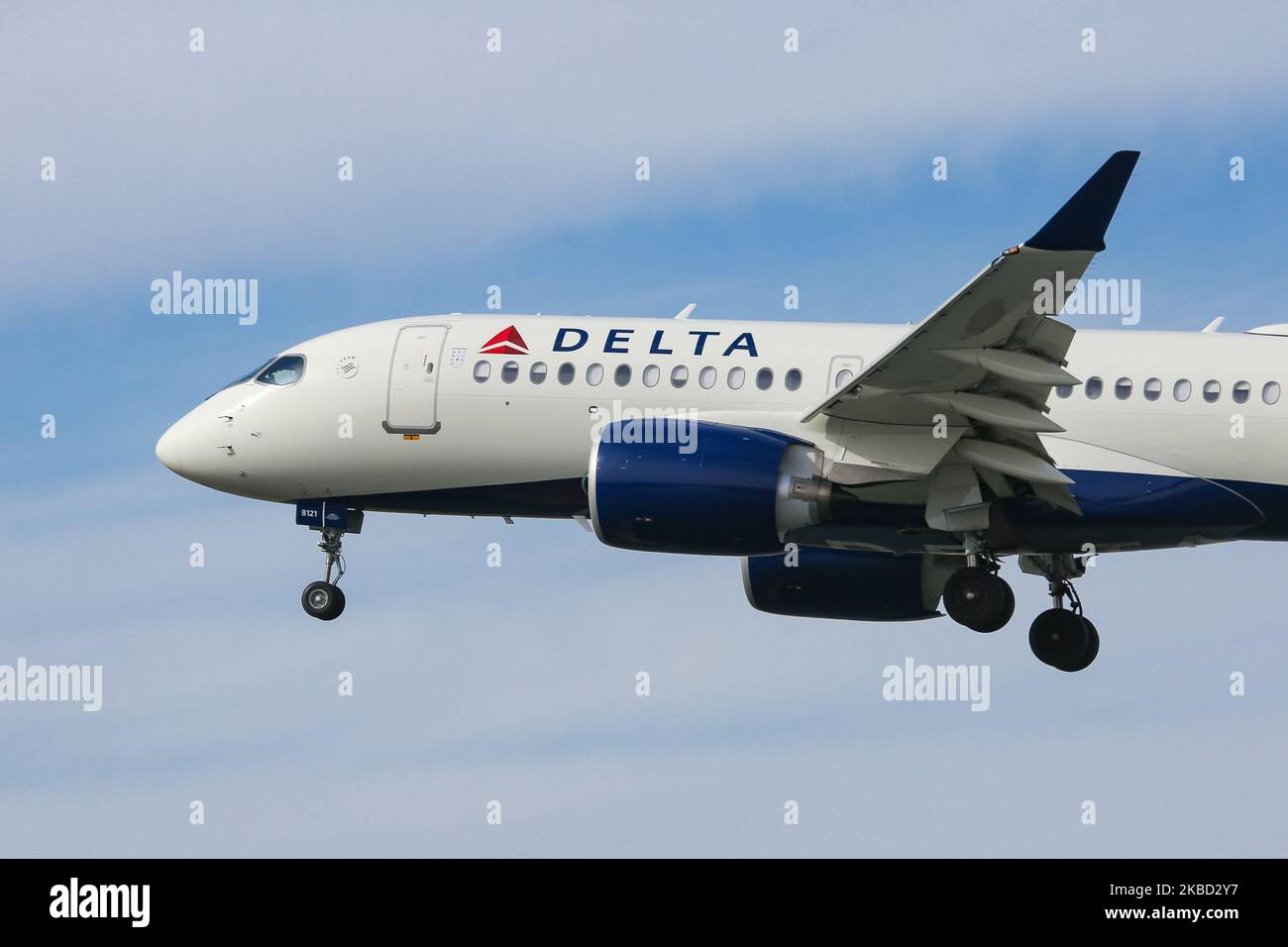 Delta Air Lines Airbus A220-100 aircraft as seen on final approach ...