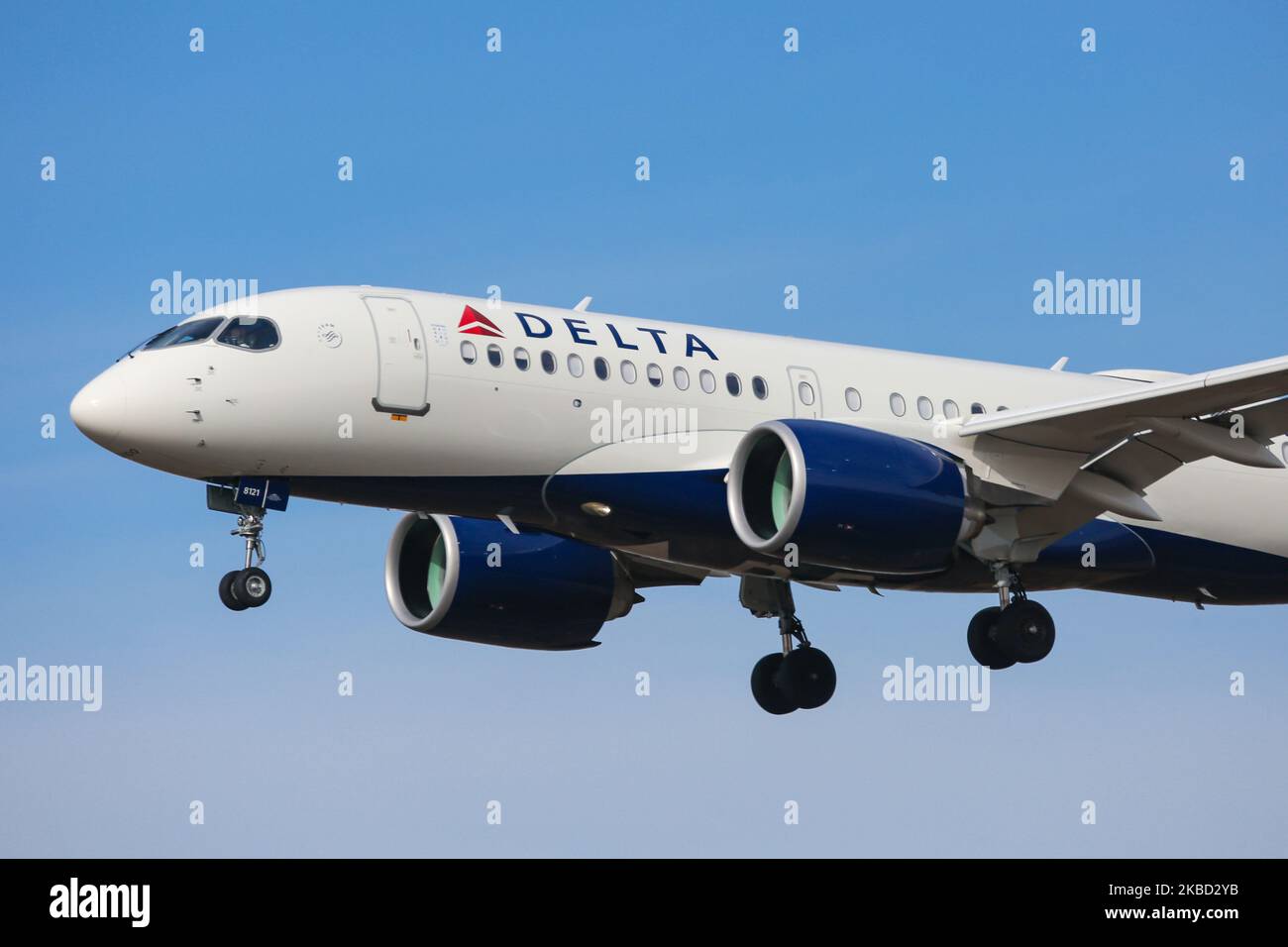 Delta Air Lines Airbus A220-100 aircraft as seen on final approach ...