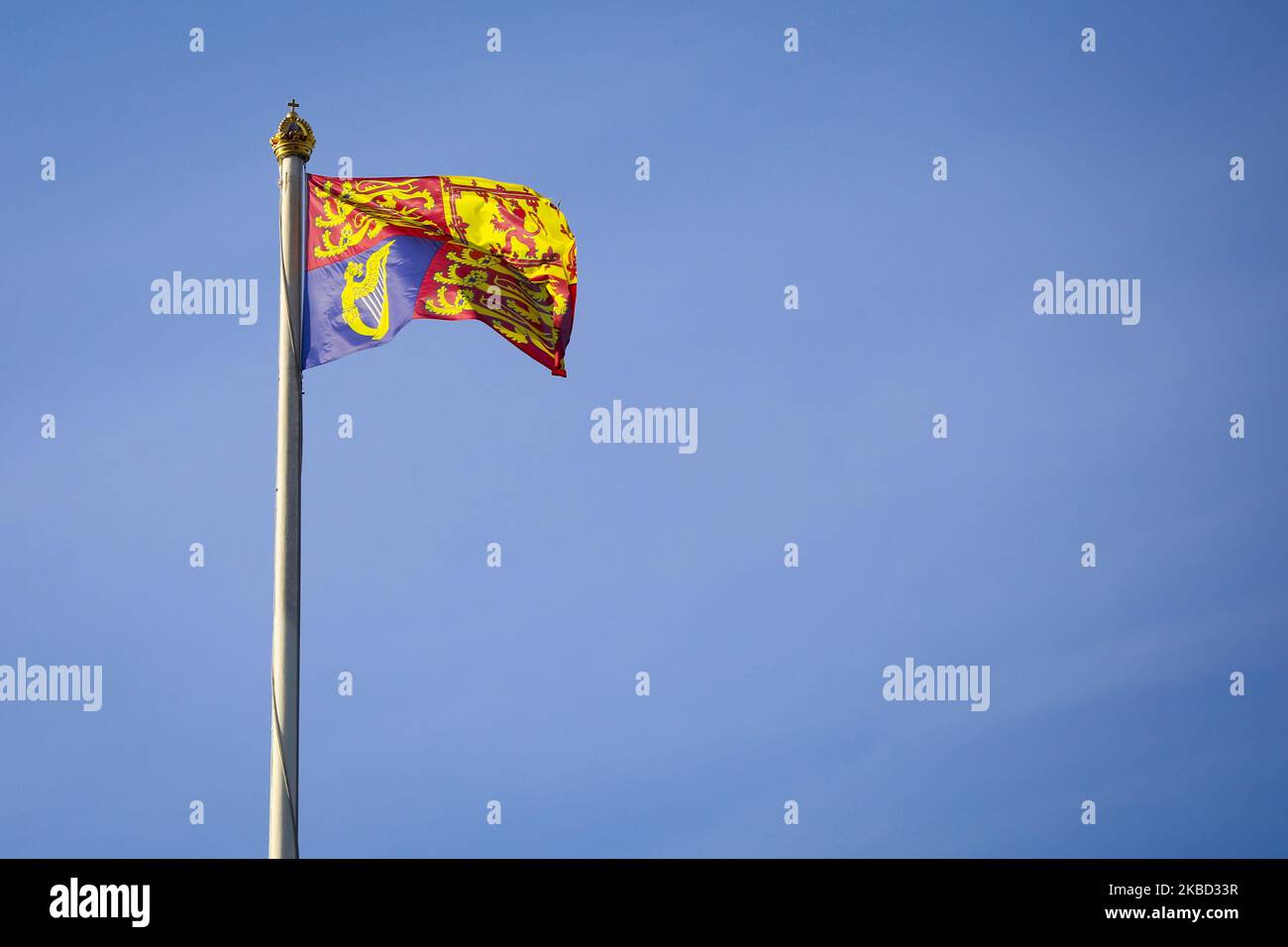 The Royal Standard of the United Kingdom flag is seen at Buckingham ...